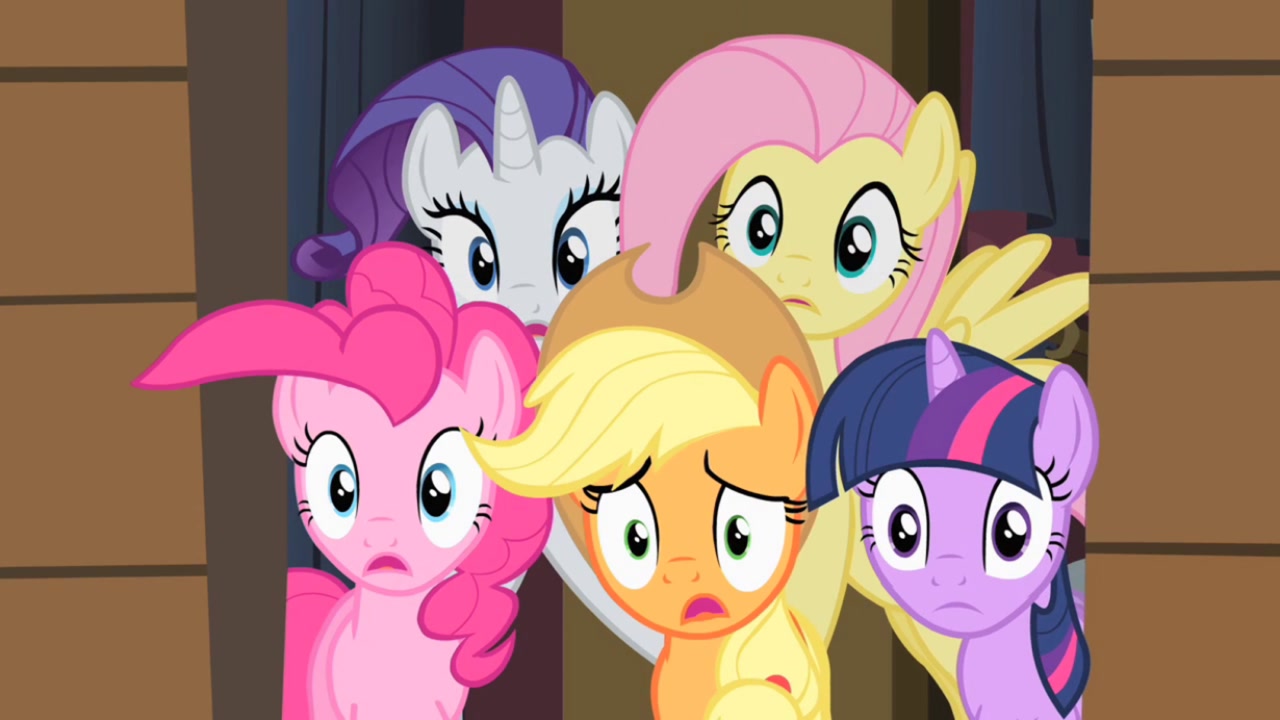 #3015494 - safe, screencap, applejack, fluttershy, pinkie pie, rarity ...