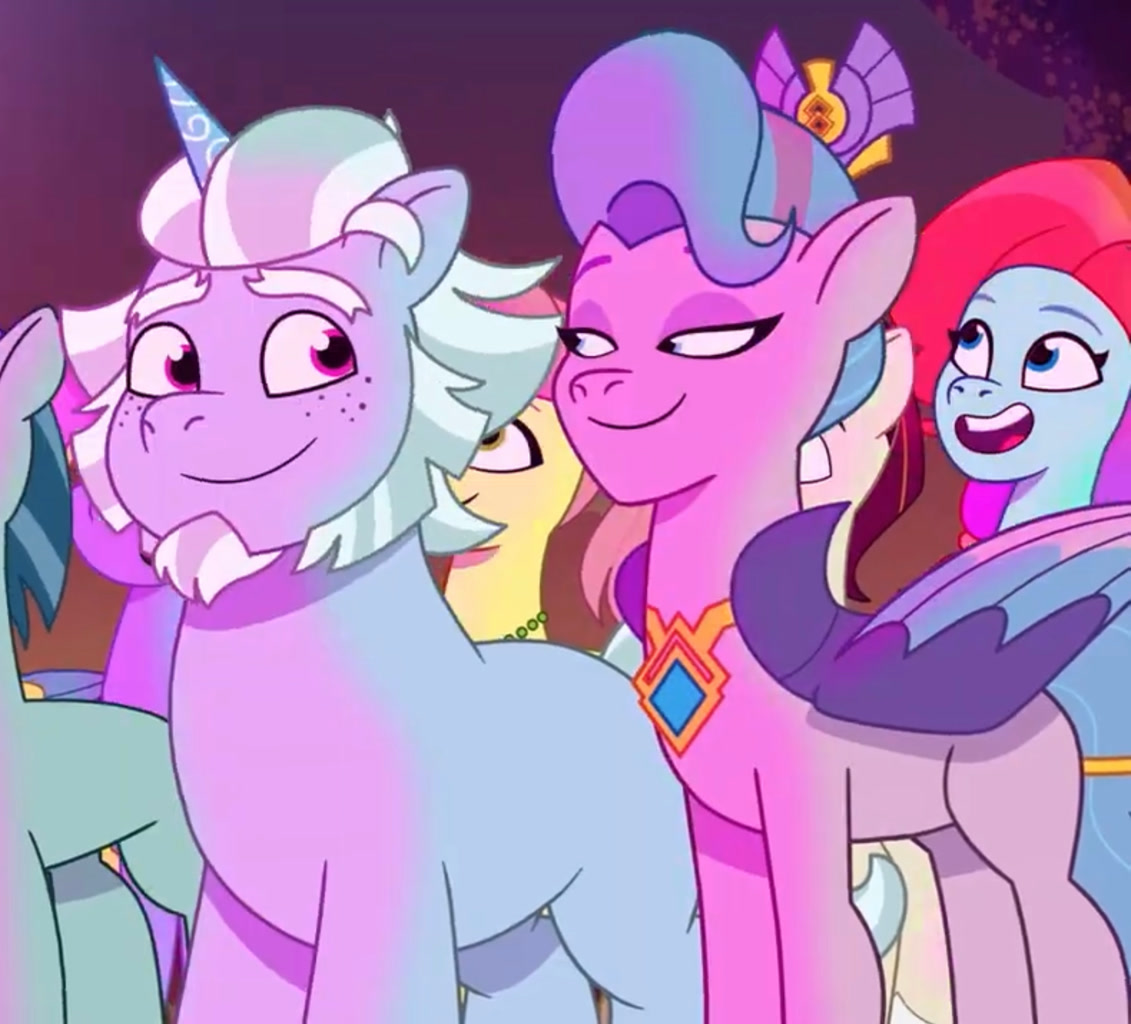 #3016318 - safe, screencap, alphabittle blossomforth, jazz hooves, posey bloom, queen haven ...