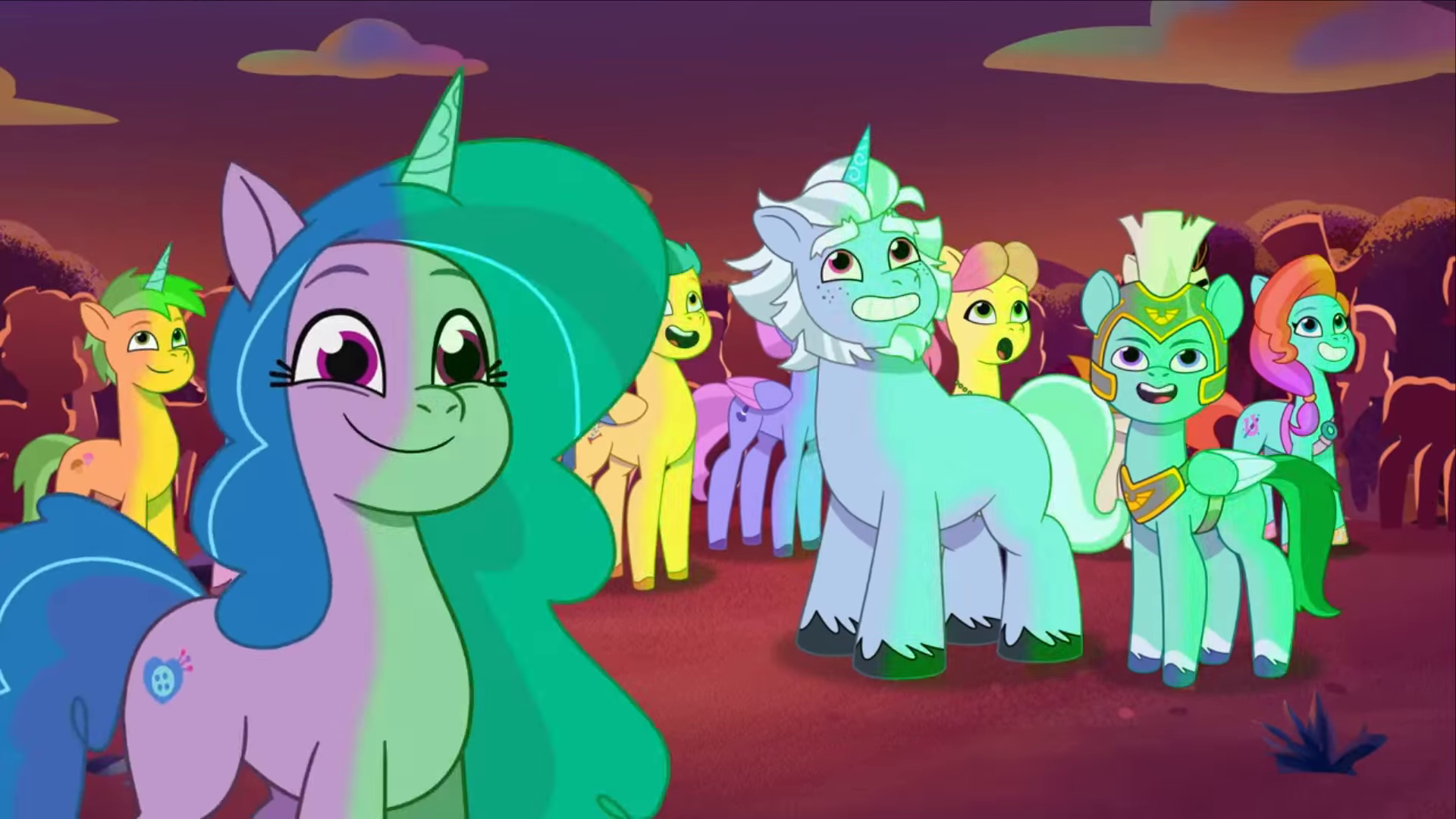 #3016359 - safe, screencap, alphabittle blossomforth, glory (g5), grassy hills, izzy moonbow ...