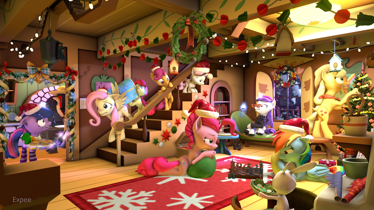 #3017493 - safe, artist:apimiku, angel bunny, apple bloom, applejack ...