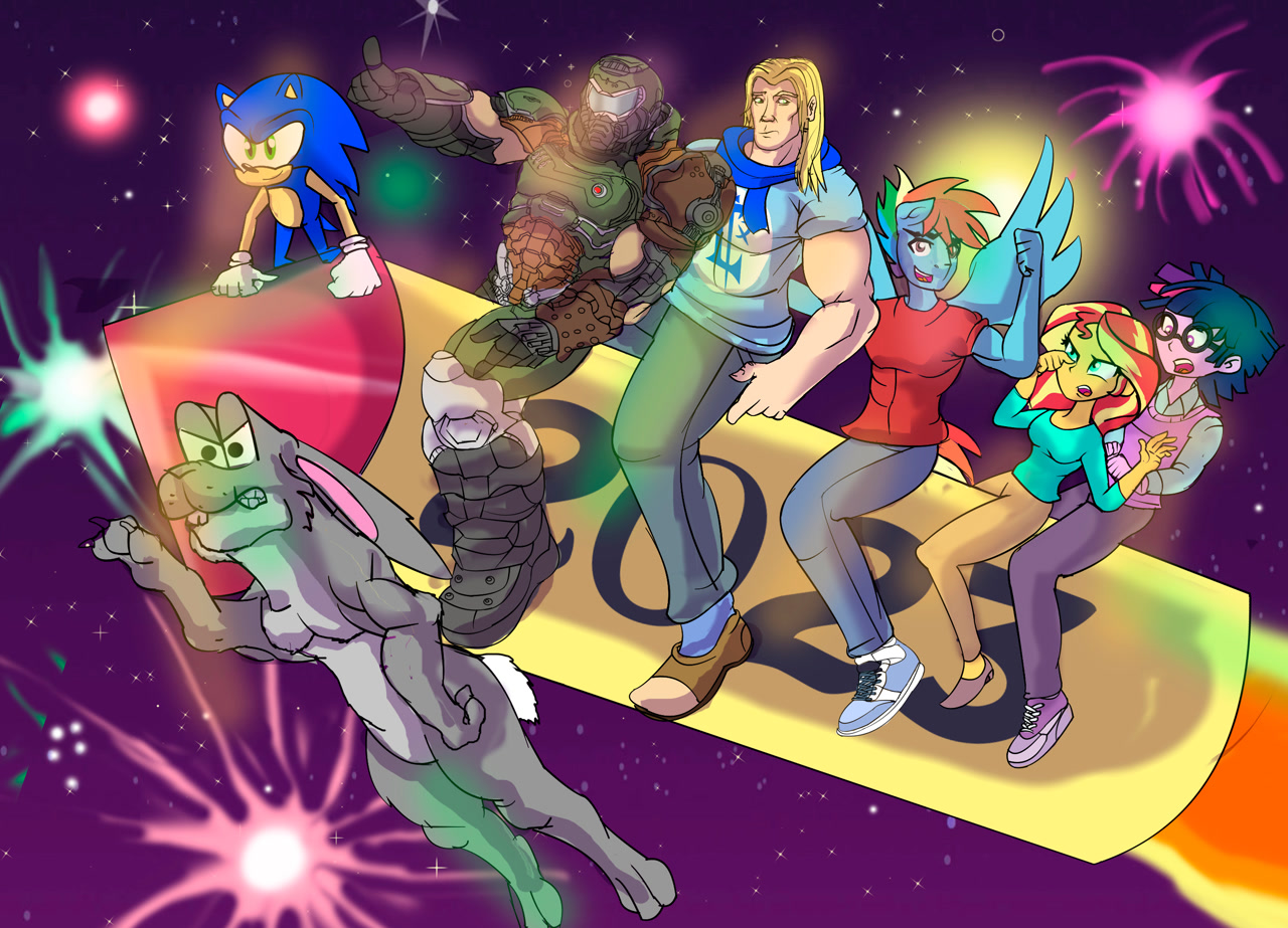 #3017917 - safe, artist:urhangrzerg, rainbow dash, sunset shimmer, twilight sparkle, hedgehog ...