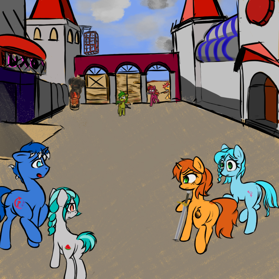 #3001789 - safe, artist:jianjian, oc, oc only, earth pony, pony, unicorn, fallout equestria ...