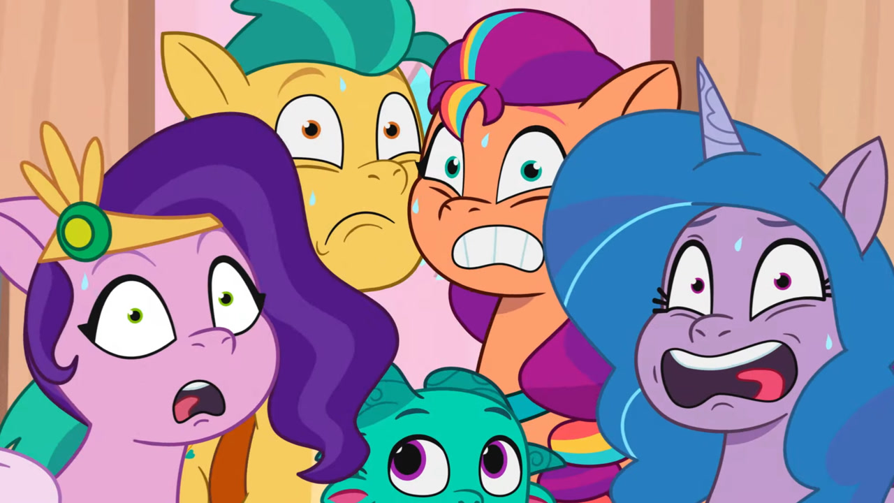 #3002946 - safe, screencap, hitch trailblazer, izzy moonbow, pipp petals, sparky sparkeroni ...