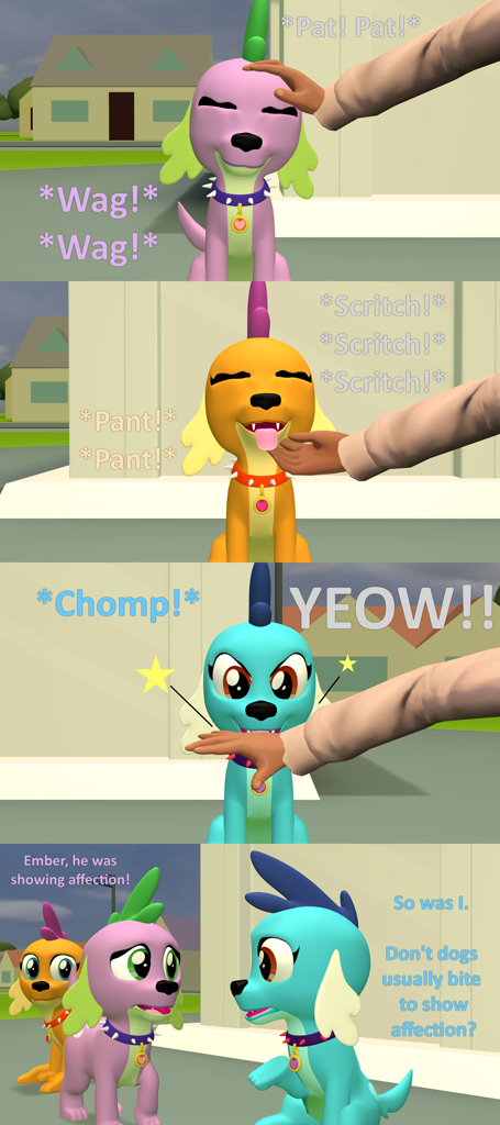 #3003642 - safe, artist:red4567, princess ember, smolder, spike, dog ...