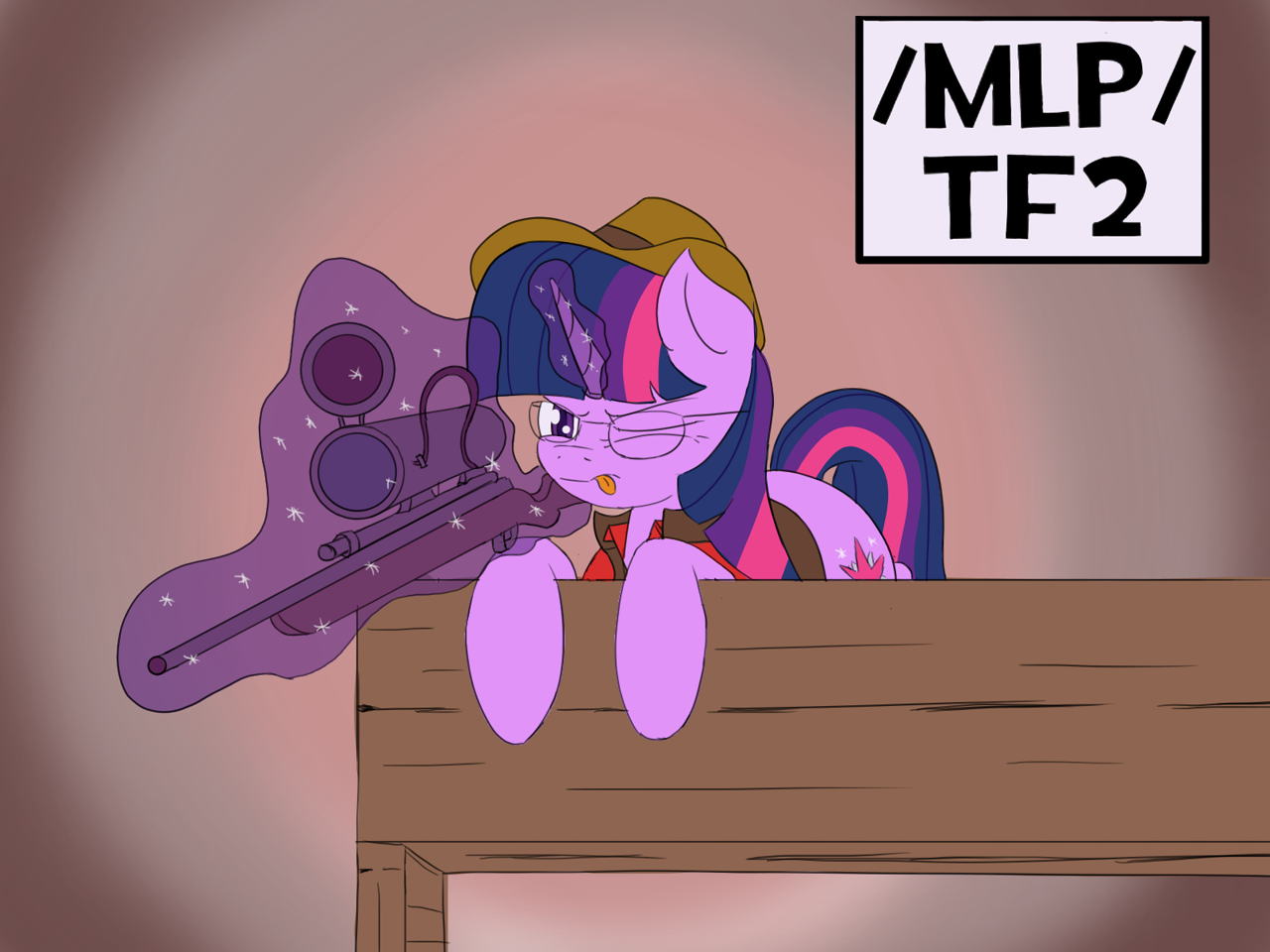 #2810672 - safe, twilight sparkle, pony, unicorn, /mlp/, /mlp/ tf2 general, gun, magic, magic ...