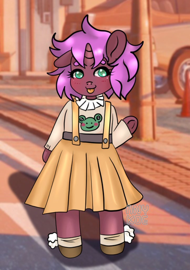 #2811781 - safe, artist:anykoe, oc, oc only, unicorn, semi-anthro, female, filly, foal, solo ...