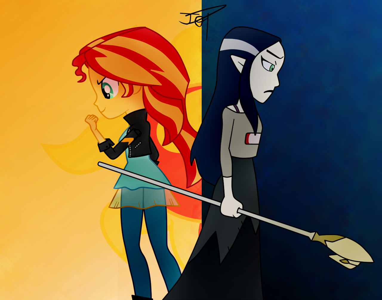 #2823999 - safe, artist:jparkerart16, sunset shimmer, bird, humanoid ...