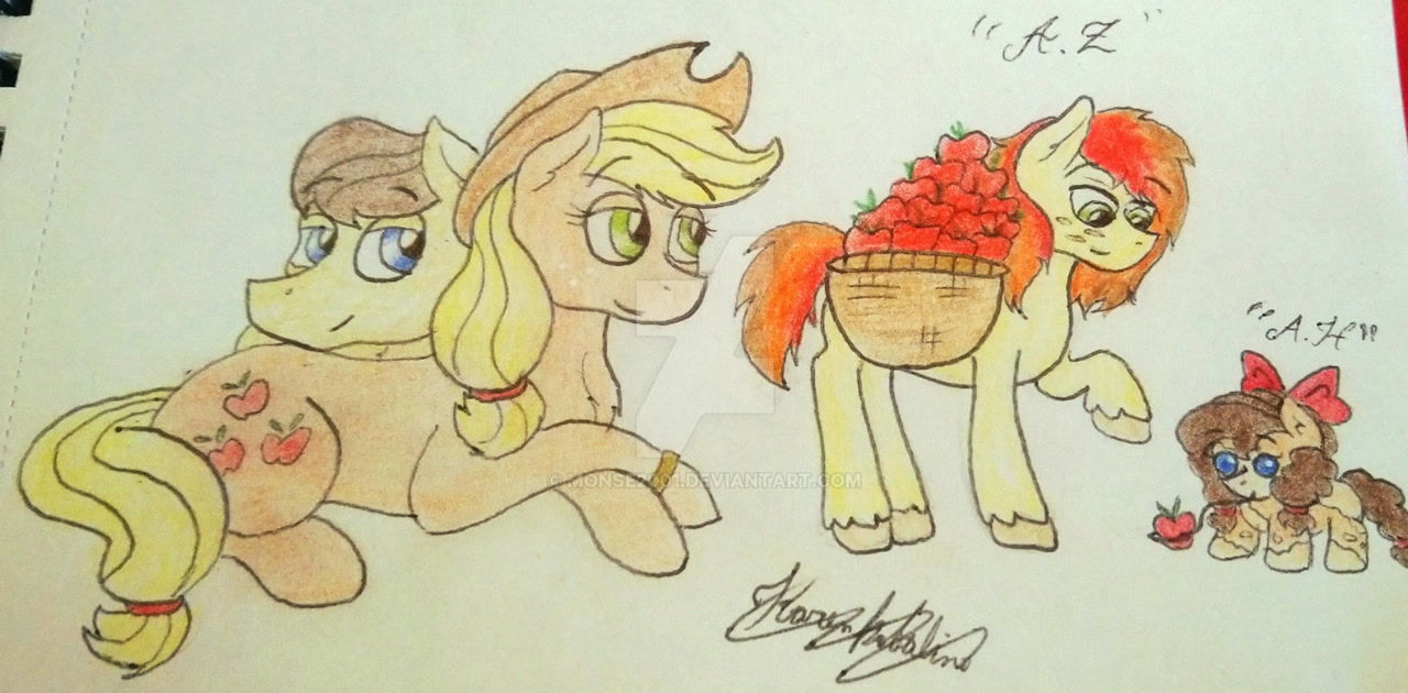 #2824816 - safe, artist:monse2001, applejack, caramel, oc, oc:apple ...