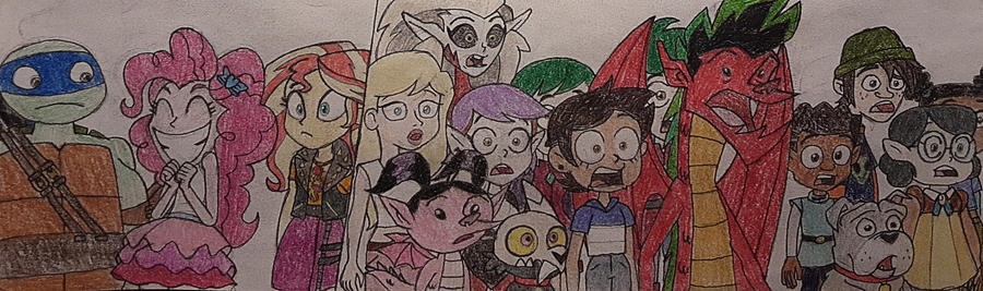 #2832351 - safe, artist:jebens1, pinkie pie, sunset shimmer, bird, dog ...