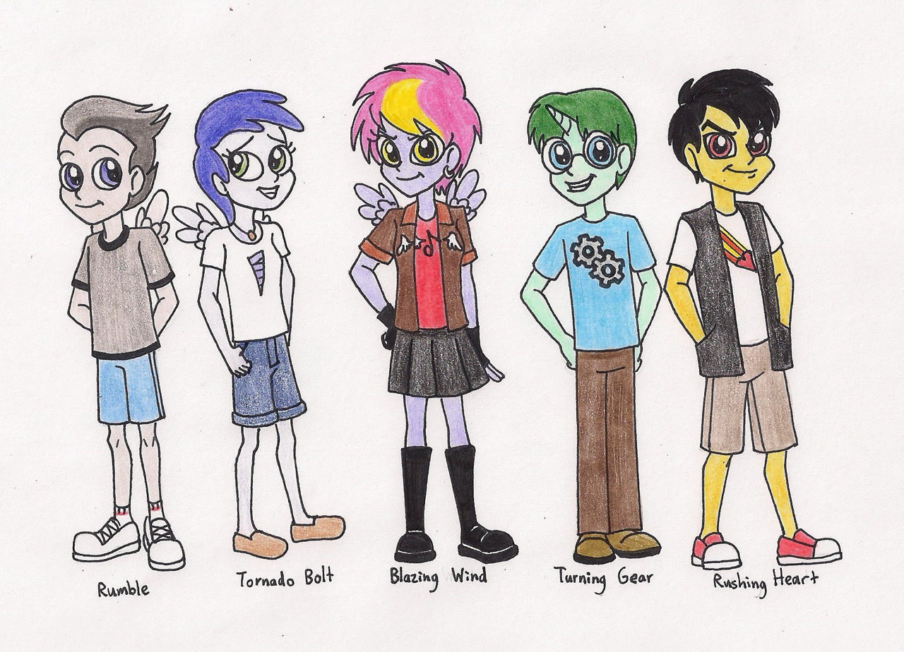 #2849671 - safe, artist:13foxywolf666, rumble, tornado bolt, oc, oc:blazing wind, oc:rushing ...