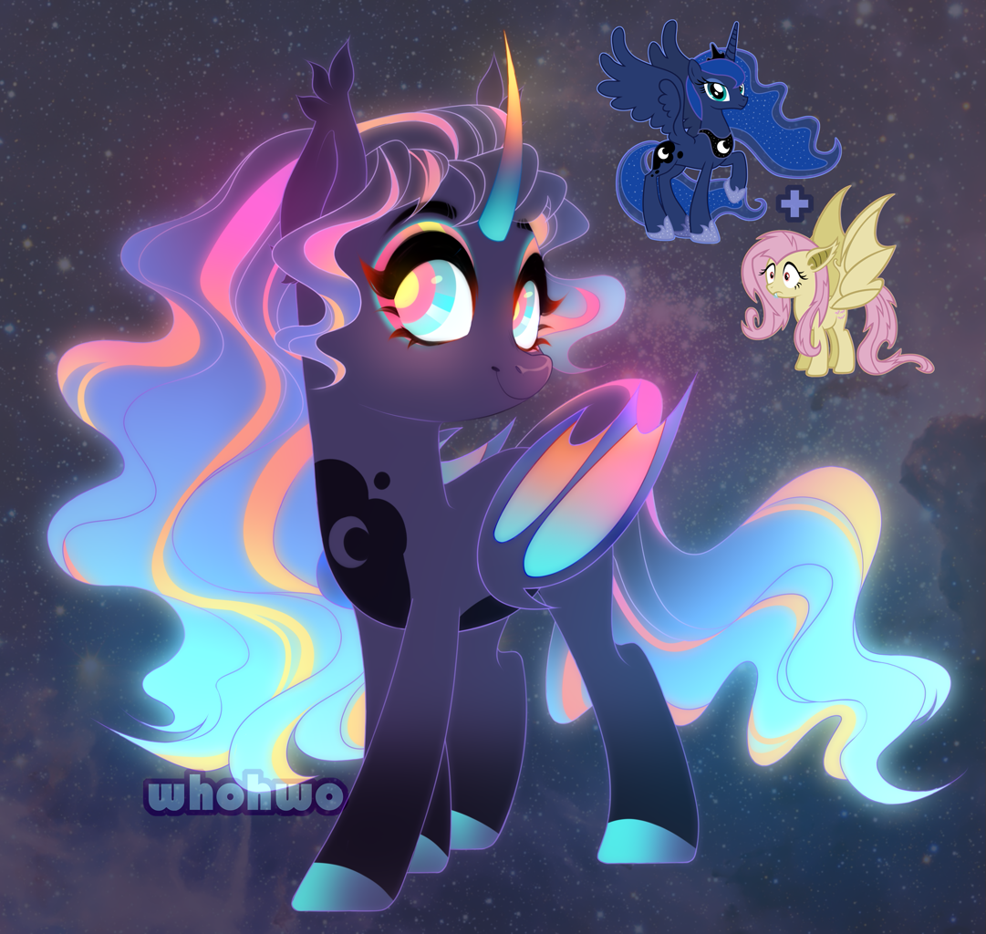 #2853939 - safe, artist:whohwo, fluttershy, princess luna, alicorn, bat ...