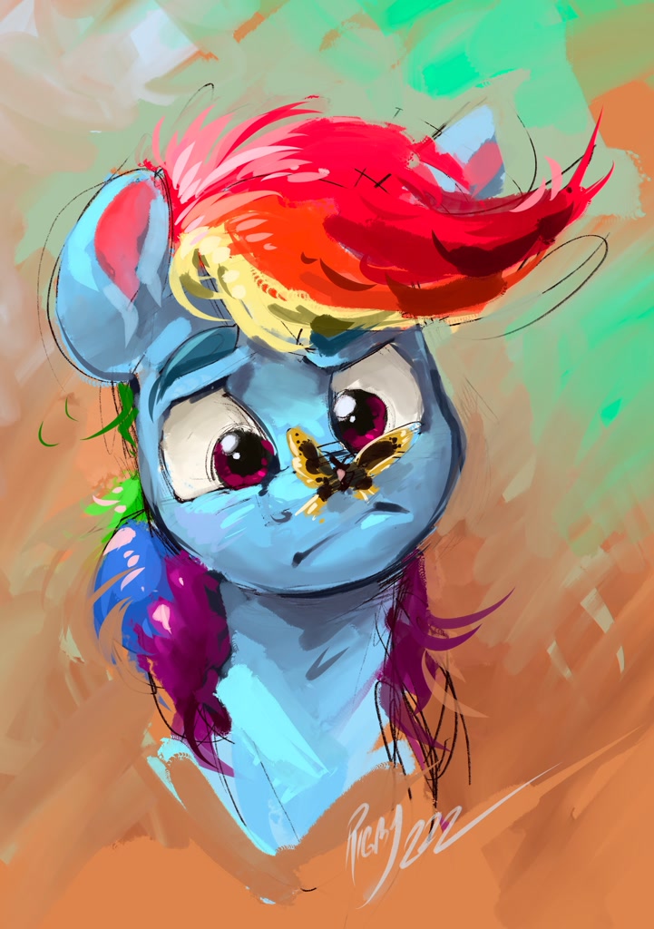 #2839729 - safe, artist:rigbyh00ves, rainbow dash, butterfly, pegasus ...