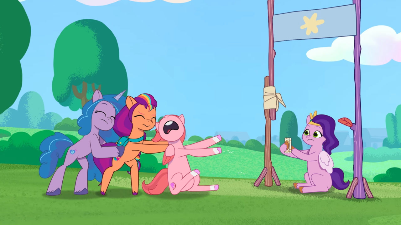 #2841389 - safe, screencap, izzy moonbow, pipp petals, sunny starscout ...