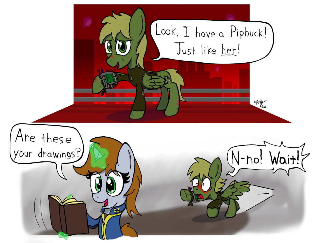 #2842147 - safe, artist:ebbysharp, oc, oc:littlepip, oc:murky, pegasus ...