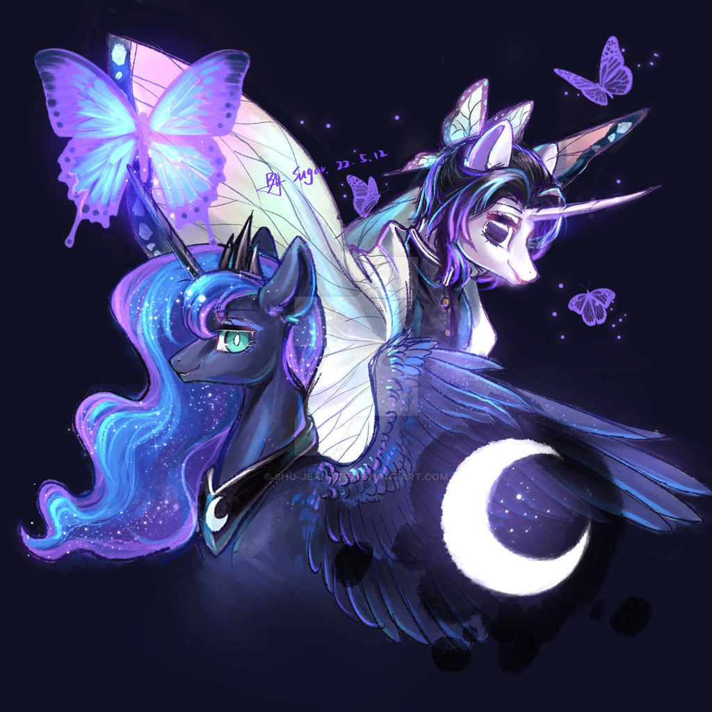 #2863519 - safe, artist:shu-jeantte, princess luna, butterfly, pony ...