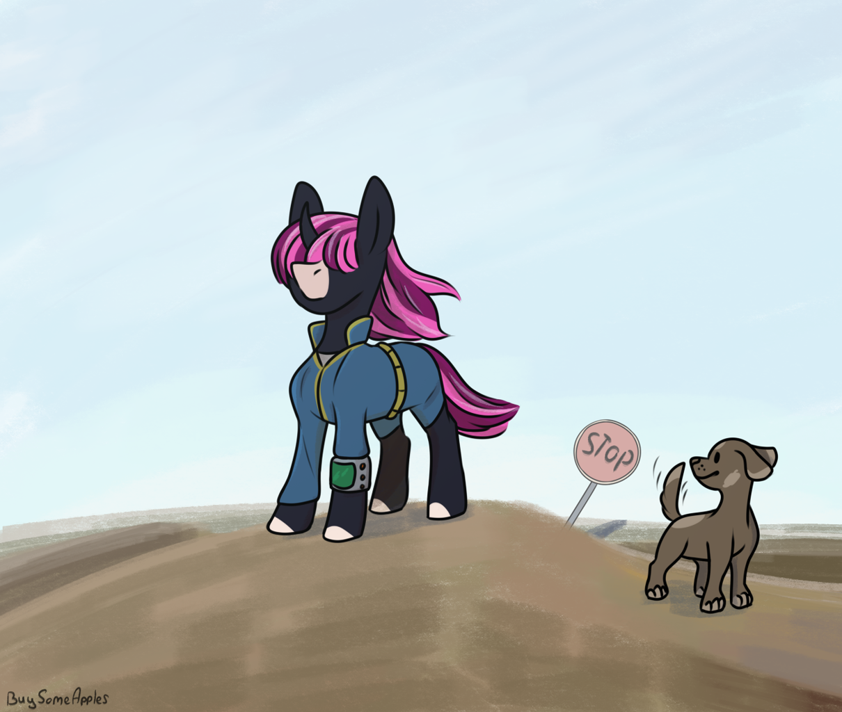 #2871636 - safe, artist:buy_some_apples, oc, dog, pony, unicorn ...