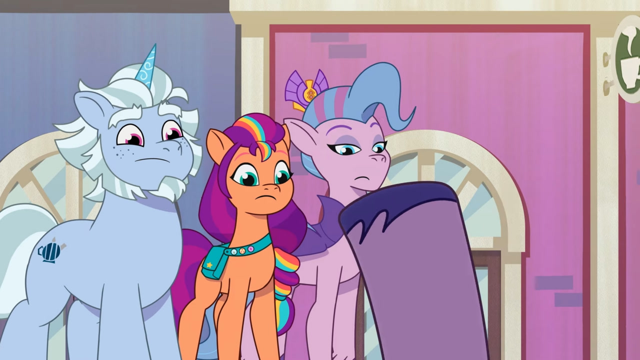 #2907298 - safe, screencap, alphabittle blossomforth, izzy moonbow, queen haven, sunny starscout ...