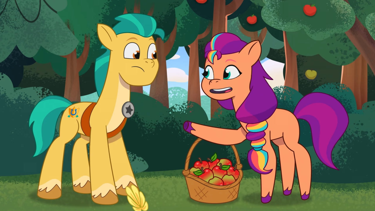 #2911790 - safe, screencap, hitch trailblazer, sunny starscout, earth pony, pony, g5, lost in ...