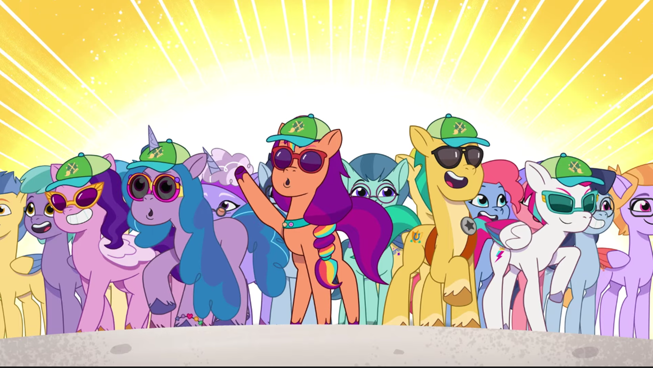 #2930265 - safe, screencap, delightful trifle, hitch trailblazer, izzy moonbow, lemon gear, pipp ...