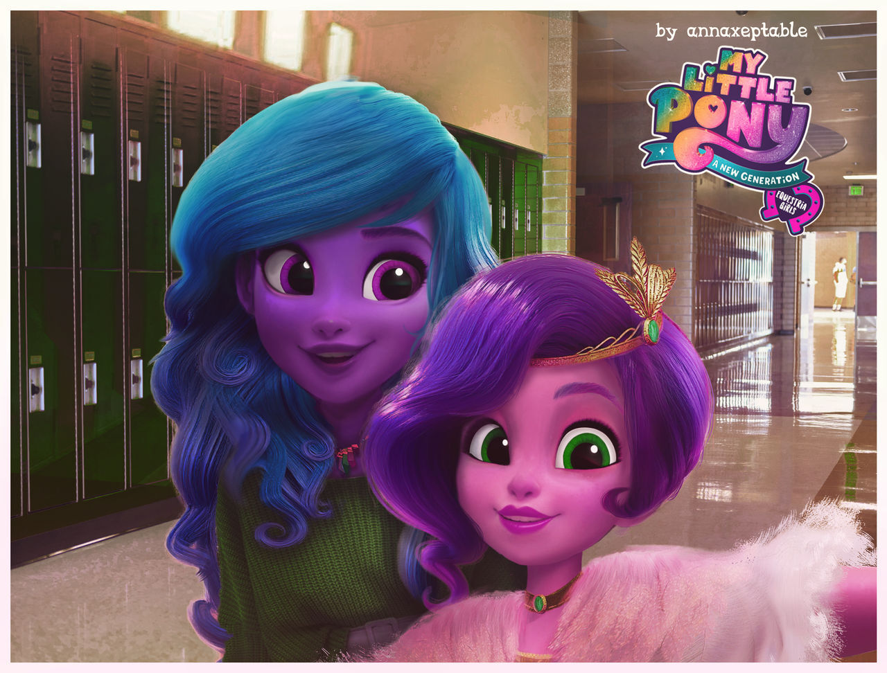 #2919904 - safe, artist:annaxeptable, izzy moonbow, pipp petals, human ...