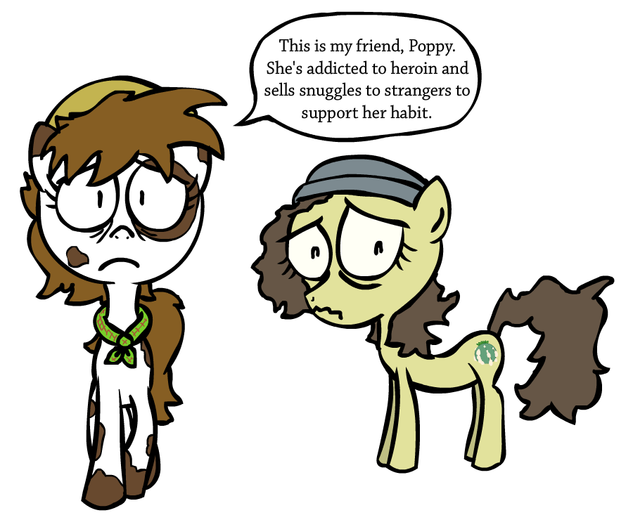 #2932509 - safe, artist:corwin, oc, oc only, oc:poppy, earth pony, pony, addiction, duo, female ...