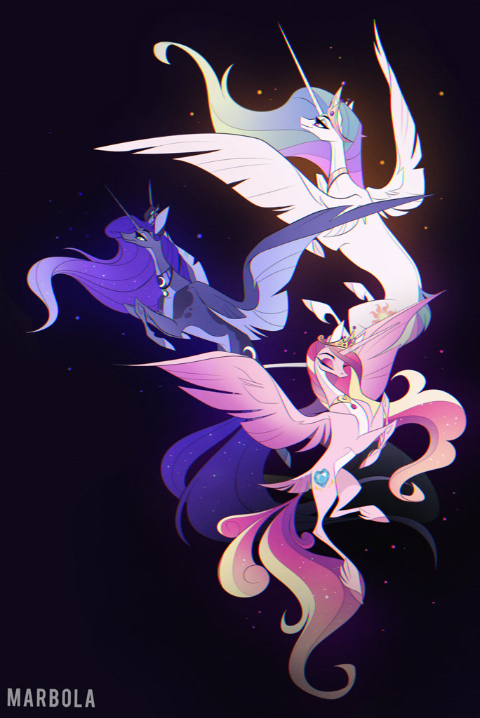 #2934445 - safe, artist:marbola, princess cadance, princess celestia, princess luna, alicorn ...