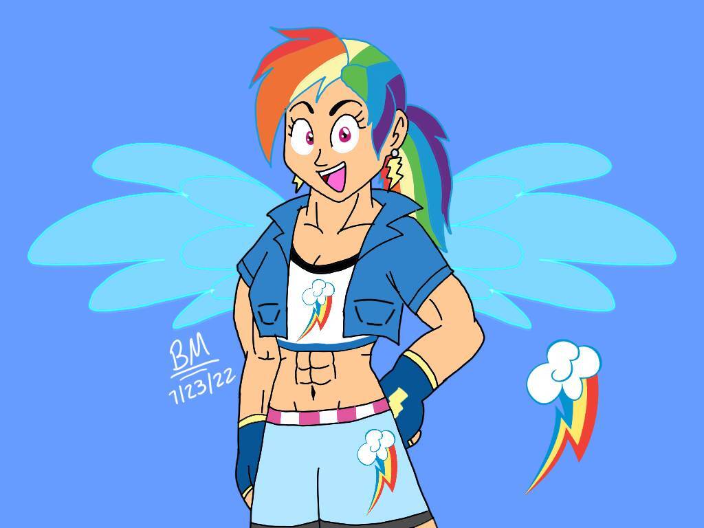 #2923532 - safe, artist:grandbilal21, rainbow dash, human, abs, clothes ...