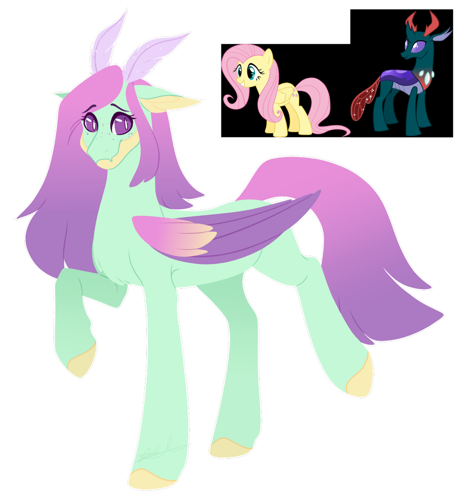 #2923759 - safe, artist:purplegrim40, fluttershy, pharynx, oc, changedling, changeling, hybrid ...