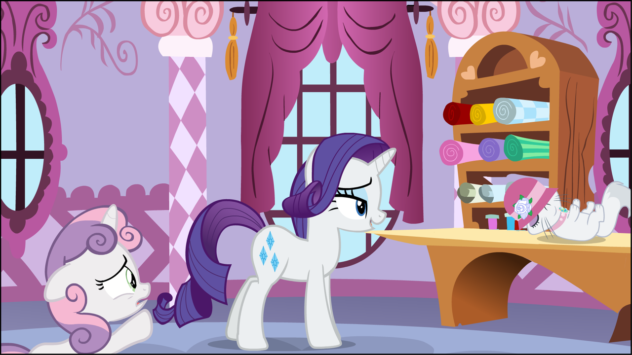 #2944833 - safe, artist:sasha-flyer, opalescence, rarity, sweetie belle ...