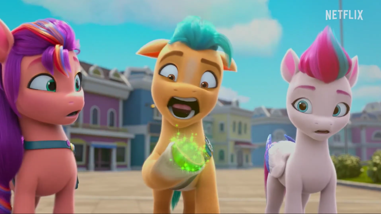 #2946146 - safe, screencap, hitch trailblazer, sunny starscout, zipp storm, earth pony, pegasus ...