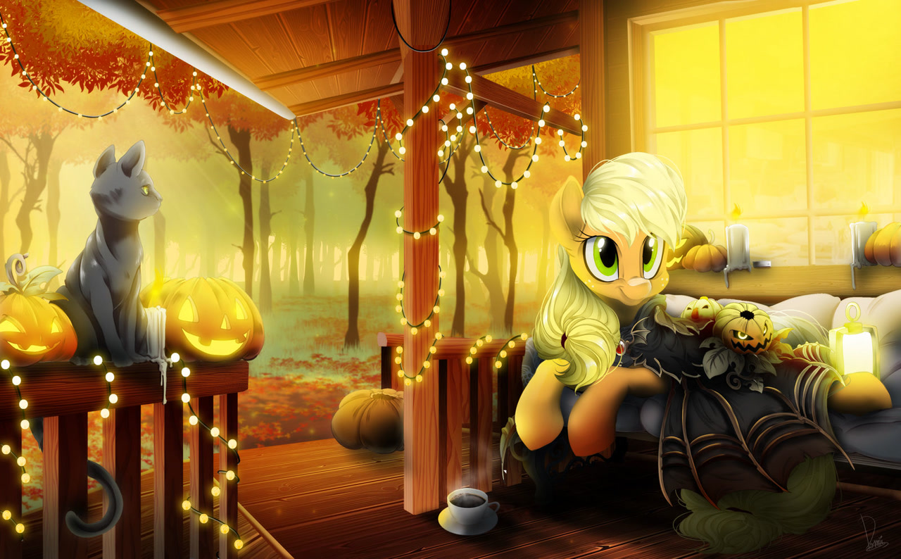 #2953101 - safe, artist:dormin-dim, applejack, cat, earth pony, pony ...