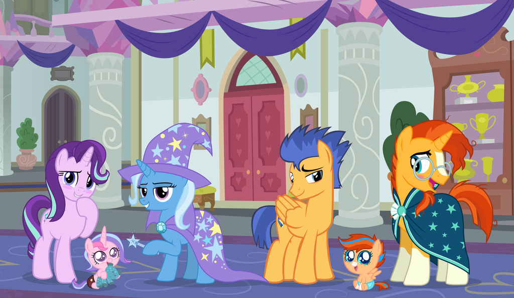 #2956799 - safe, artist:lillyleaf101, flash sentry, starlight glimmer ...