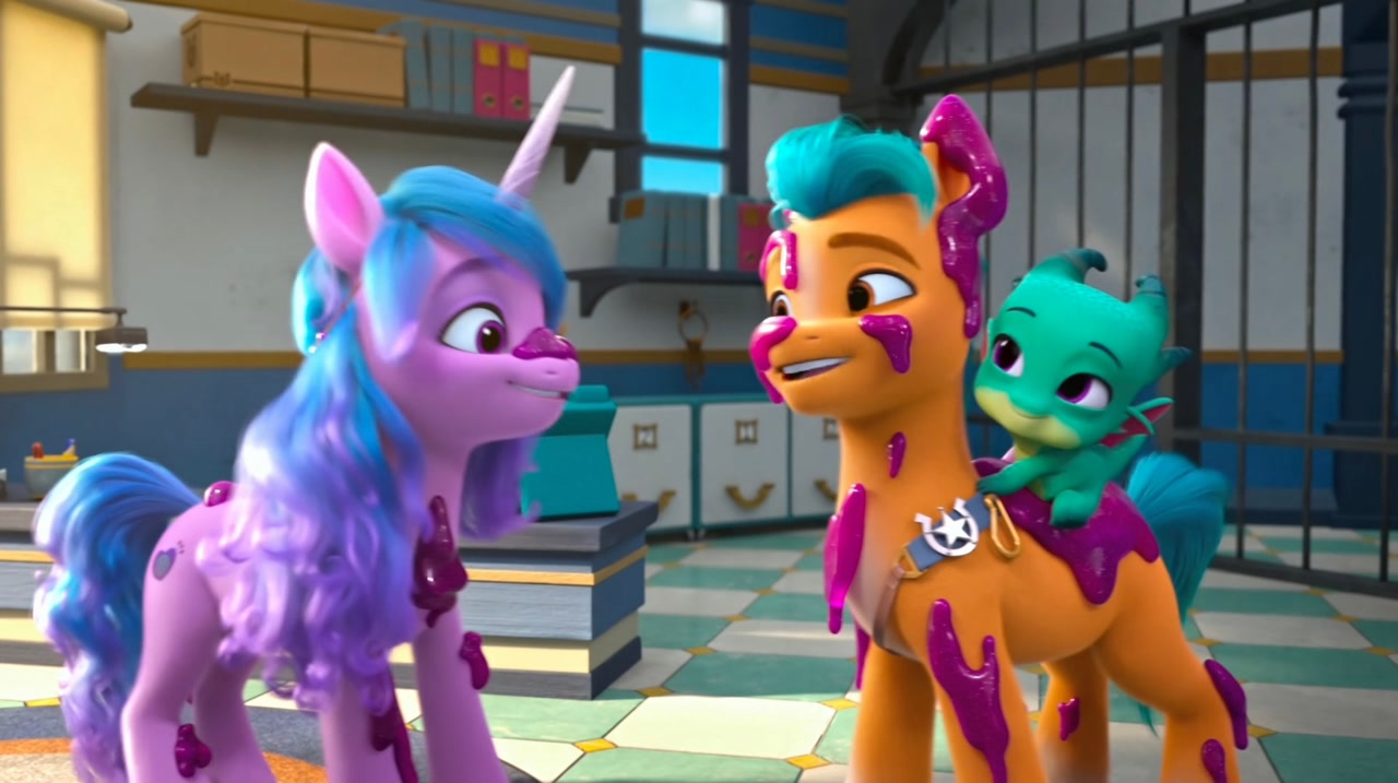 #2957928 - safe, screencap, hitch trailblazer, izzy moonbow, sparky sparkeroni, dragon, earth ...