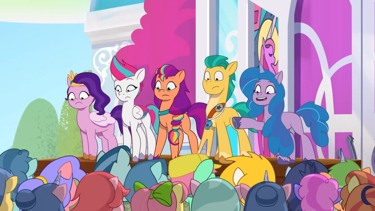 #2940874 - safe, screencap, autumn skies, dahlia, delightful trifle, emerald saucer, flare (g5 ...