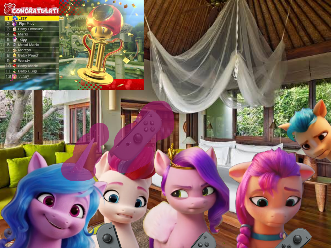 #2941621 - safe, edit, edited screencap, screencap, hitch trailblazer, izzy moonbow, pipp petals ...