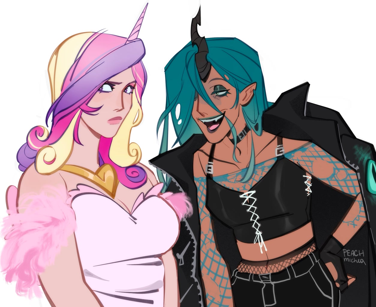 3018542 Safe Artistpeachmichea Princess Cadance Queen Chrysalis Human G4 Blushing