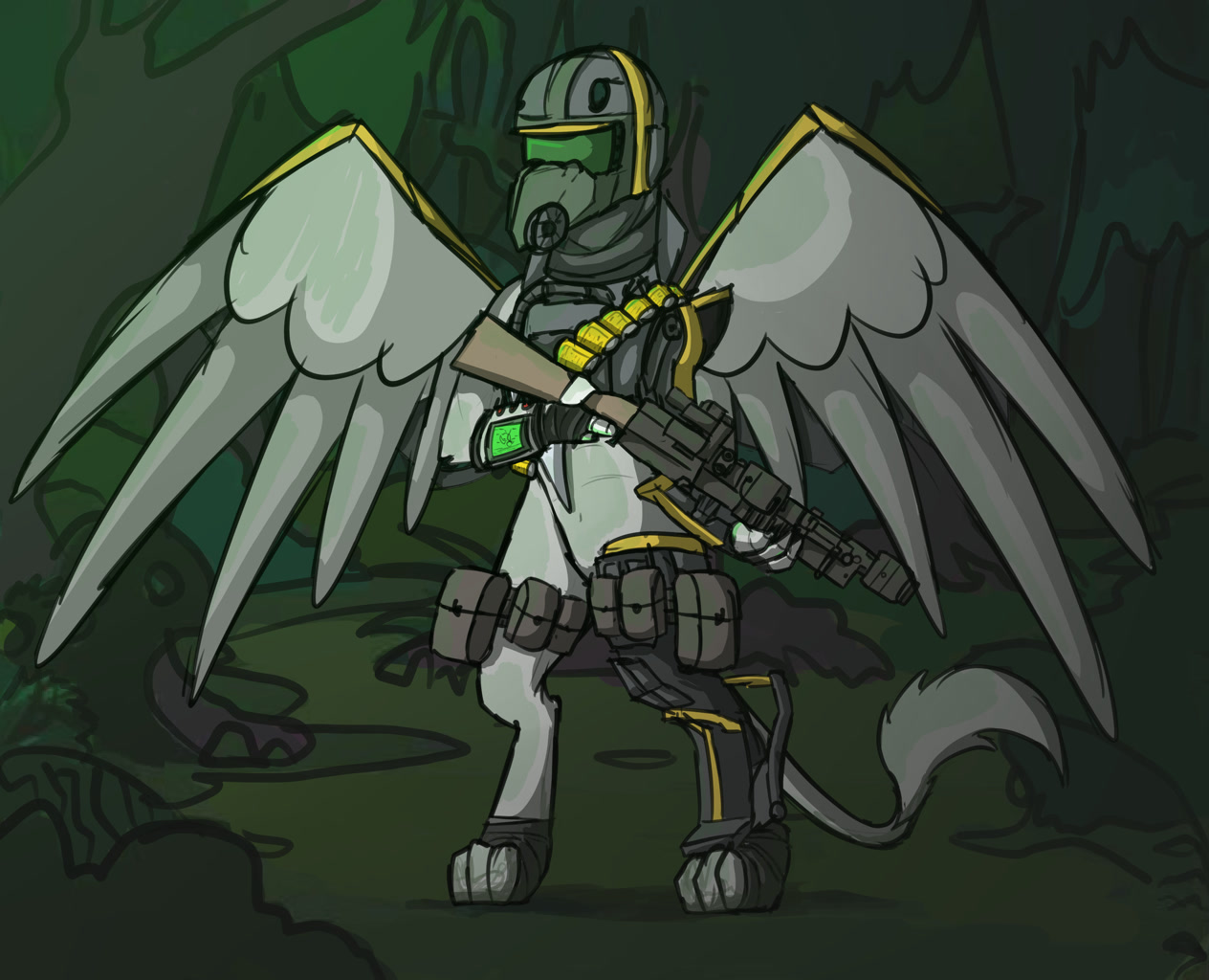 #3024844 - safe, artist:somber, oc, griffon, fallout equestria, griffon ...