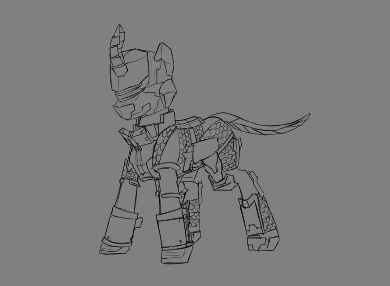 #3024851 - safe, artist:somber, oc, kirin, armor, dead space, grayscale ...