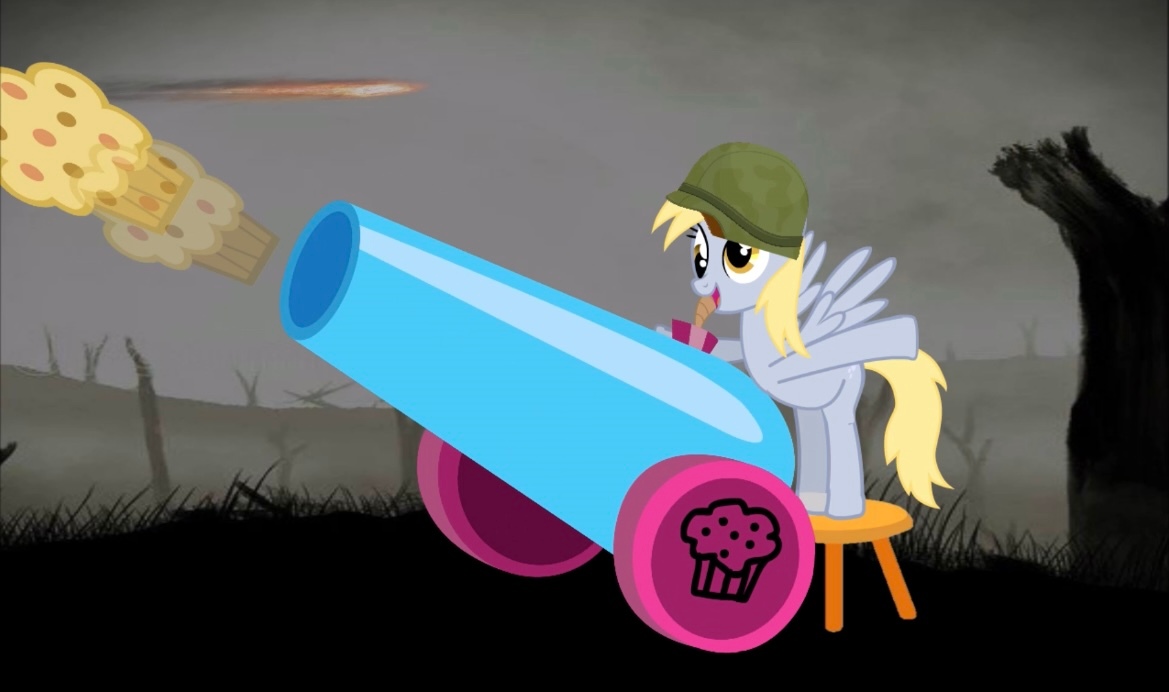 #3025500 - safe, derpy hooves, pegasus, pony, g4, cannon, food, helmet ...