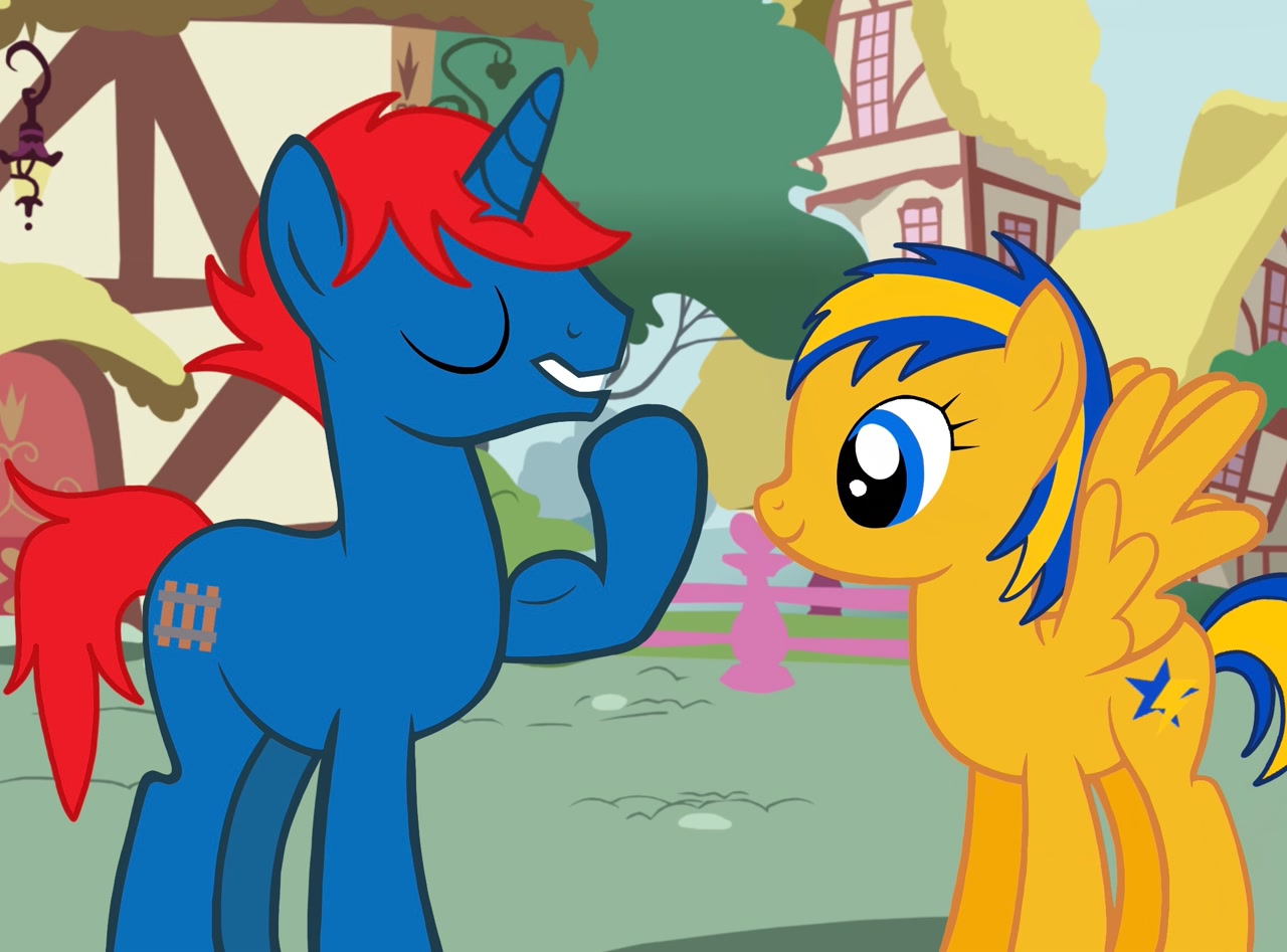 #3032033 - safe, artist:ry-bluepony1, oc, oc only, oc:flare spark, oc:train track, pegasus, pony ...