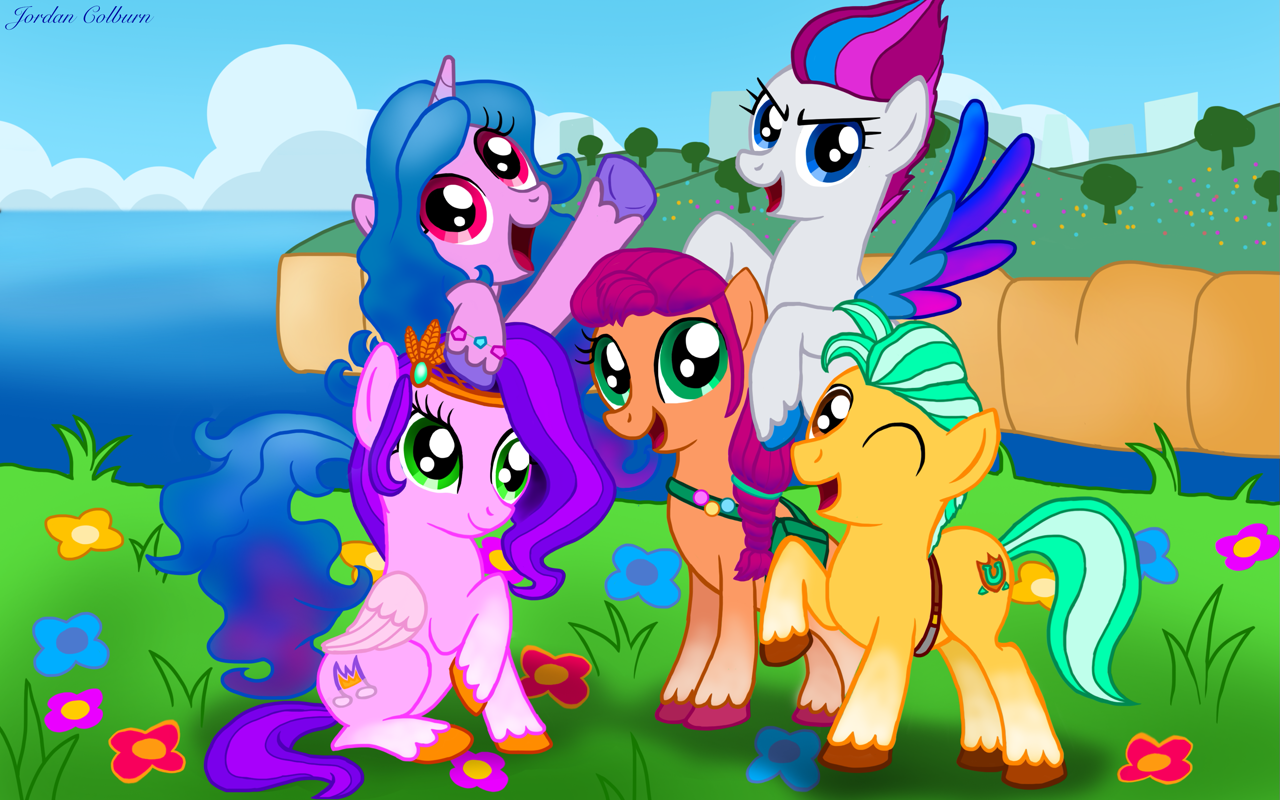 #3032509 - safe, artist:jac59col, hitch trailblazer, izzy moonbow, pipp ...