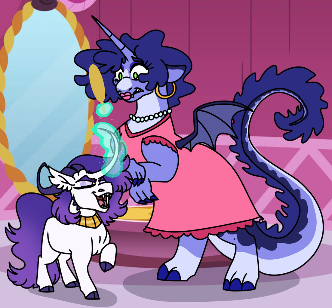 #3035039 - safe, artist:jinx32297, oc, oc:amelle sky, oc:winter, dracony, hybrid, pony, unicorn ...