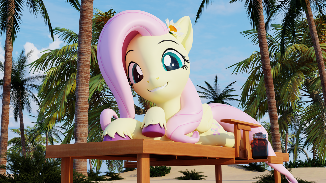 #3036656 - safe, fluttershy, pegasus, pony, g4, 3d, 4k, beach, blender ...