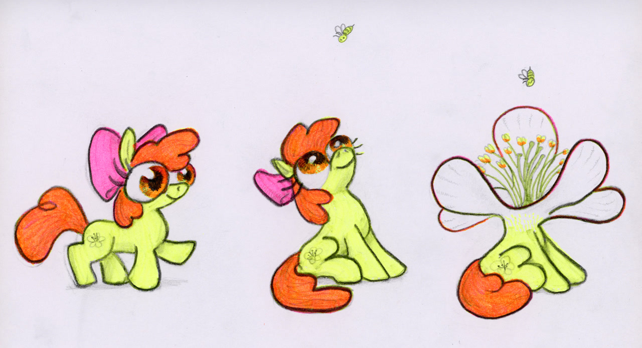 #3020098 - safe, artist:ja0822ck, apple bloom, bee, earth pony, insect ...