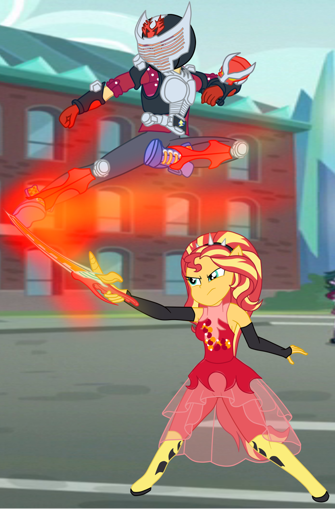 #3020874 - safe, artist:gmaplay, flash sentry, sunset shimmer, human ...