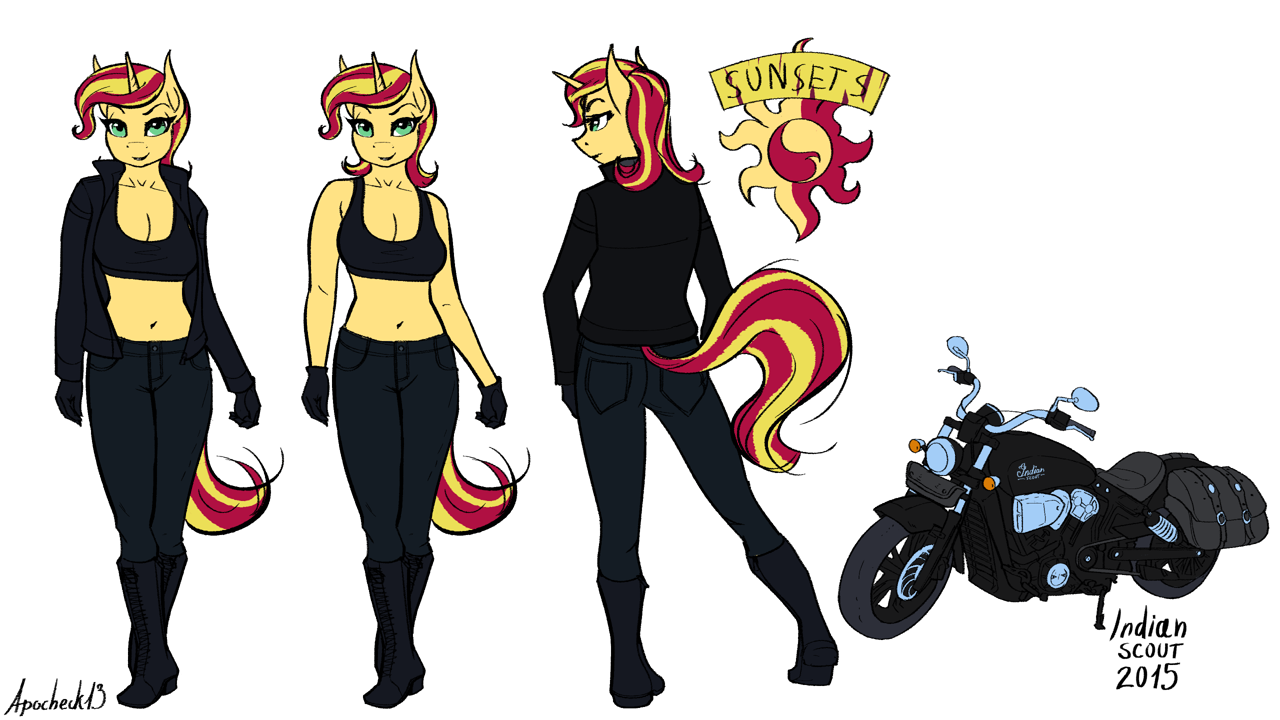 #3020894 - safe, artist:apocheck13, sunset shimmer, unicorn, anthro ...