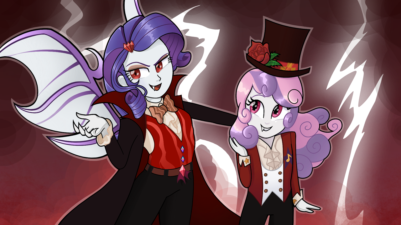 #3221260 - safe, artist:sallyso, rarity, sweetie belle, undead, vampire ...