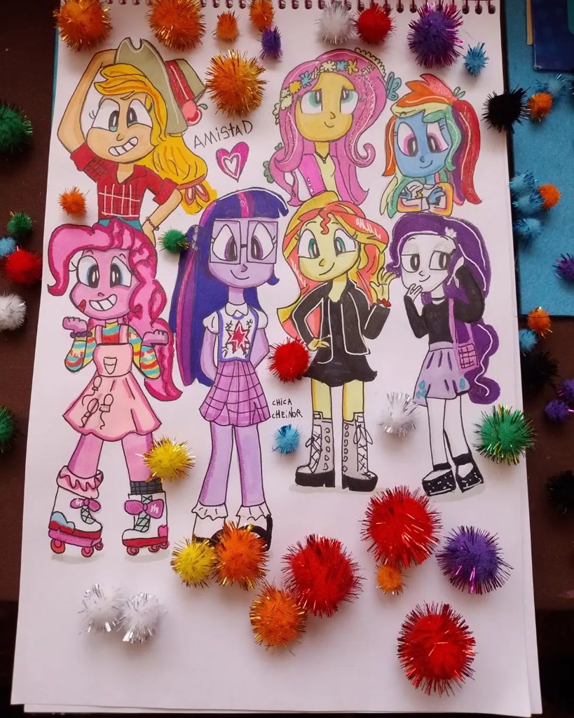 #3223076 - safe, artist:chicacheinor_smg, applejack, fluttershy, pinkie ...