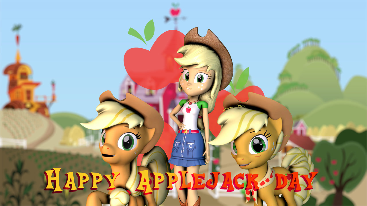 #3223324 - safe, artist:fazbearsparkle, applejack, human, pony, g4, 3d ...