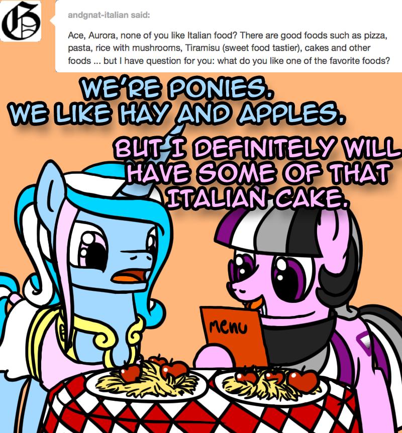 #3223333 - safe, artist:thedragenda, oc, oc:ace, oc:aurora (thedragenda), earth pony, unicorn ...